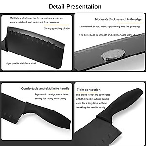 Knife Sets, 7 Pieces Black Kitchen Knife Set with Stainless Steel Kitchen Knife, Melon Planer, Holder, Chopping Board/Professional Kitchen Chef Knives Set for Hotel, Family