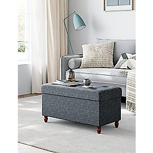Nicehill Storage Ottoman with Wooden Legs, Nicehill Ottoman with Storage for Living Room, Folding Storage Ottoman Bench for Bedroom, Ottoman Foot Rest Stool, Linen Fabric Dark Grey 30" Ottoman