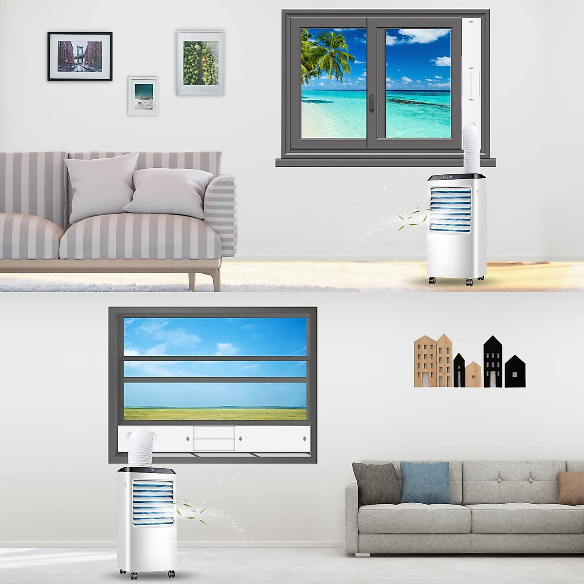 Portable AC Window Seal Kit with 5.1" Coupler, Lafinynp Adjustable Air Conditioner Window Vent Kit for AC Unit, Sliding AC Plates Kits for 17-47" Vertical/Horizontal Window and 5.1" Hose(3Pc)