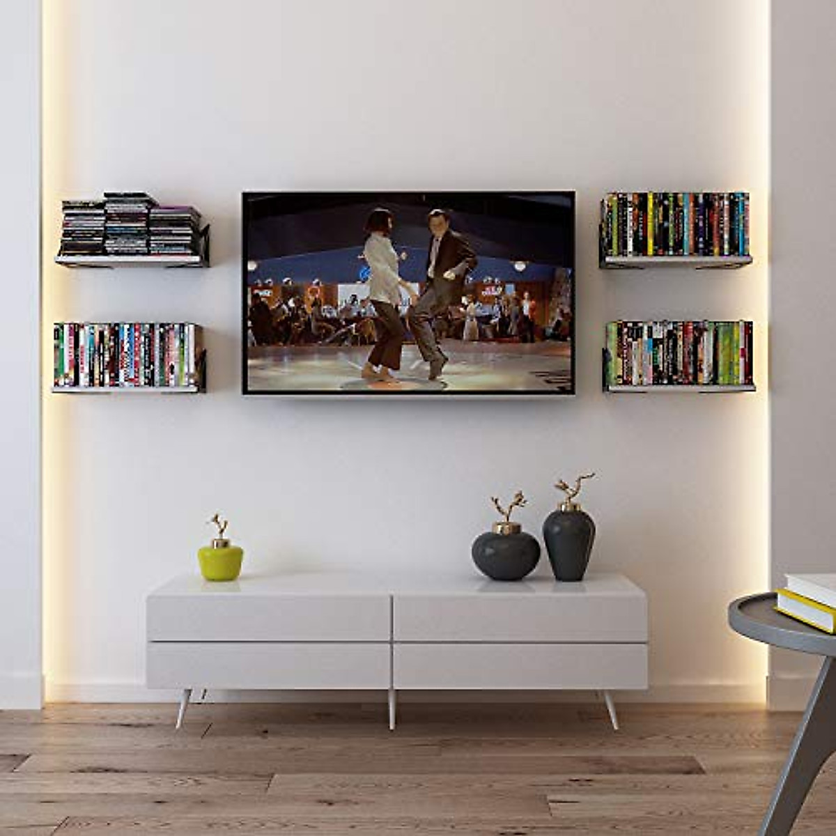 Wallniture Milan White Floating Shelves for Wall, Wood Wall Shelves for Kitchen Organization and Storage, 17"x6" Geometric Triangle Shelf Set of 4