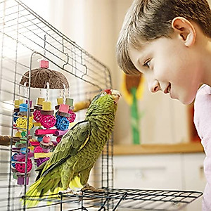 Panesor Large Bird Chewing Toys Natural Wooden Block Birds Parrot Toy with Colorful Climbing Ladder Parrots Cage Hanging Bite Tearing Toys for Parakeets Cockatiels Conures Big Medium Birds