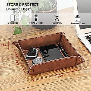 SITHON Valet Tray Desktop Storage Organizer – Premium PU Leather Catchall Tray Bedside Vanity Tray Nightstand Caddy Holder for Remote Controller, Keys, Phone, Wallet, Coin, Jewelry, Brown