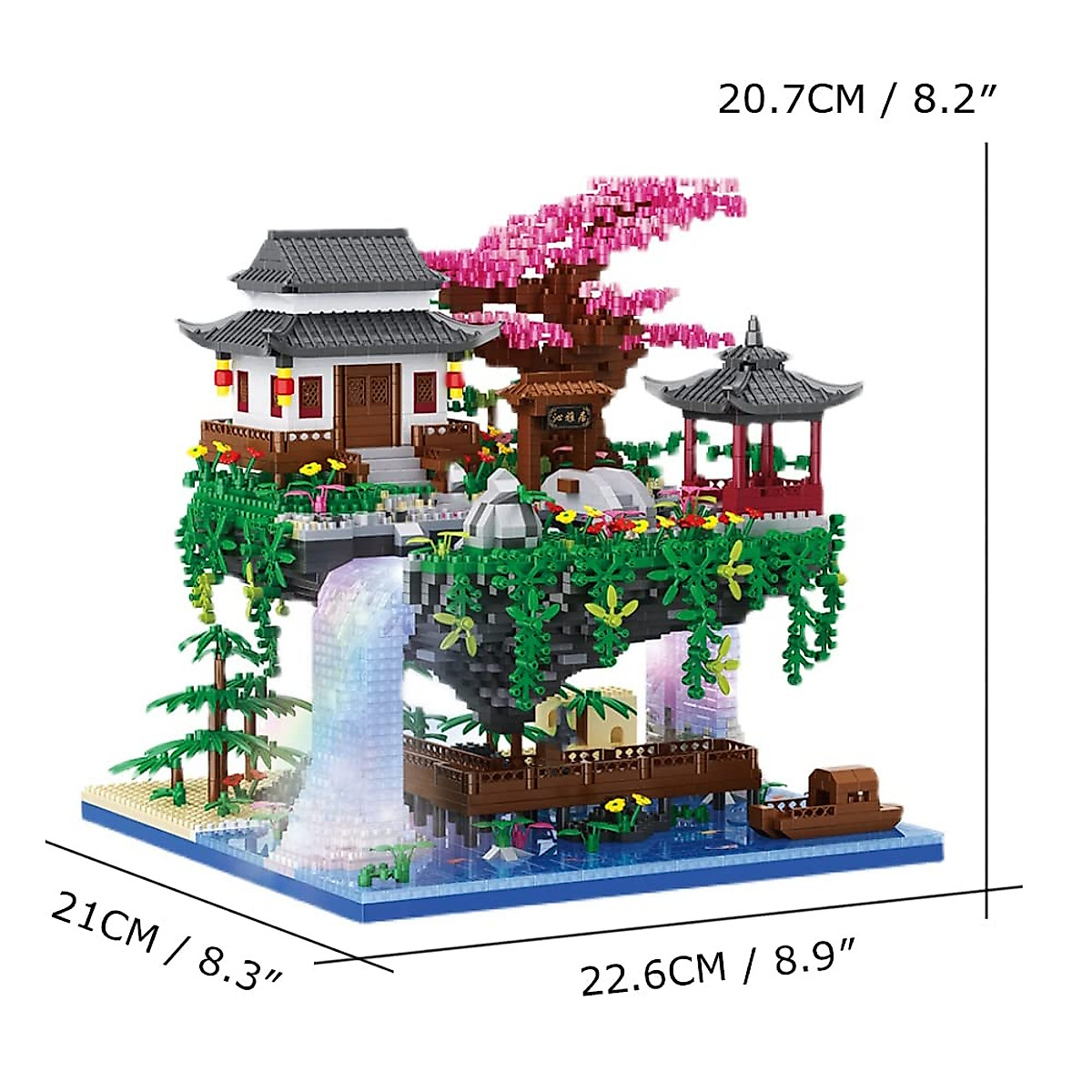TzFioy Peach Blossom Spring Utopia Building Blocks Set (3661Pcs) Famous Chinese Fable Architecture with 2 Figures & String Lights Educational Toys Micro Bricks for Kids Adults
