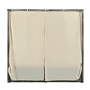 Patio Chaise Lounge, PE Rattan Outdoor Patio Wicker Sunbed Daybed with Adjustable Seats, Four-sided Canopy, Overhead Curtain and Beige Cushions for Backyard, Garden, Poolside (for 2-6 people)