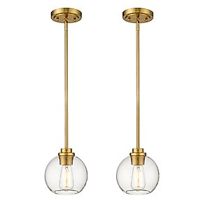 Audickic Pendant Lights Kitchen Island 2 Pack, Gold Pendant Light with Clear Glass Globe Shade, Farmhouse Hanging Light Fixtures for Dining Room, 22280-1P2-GD-C-V