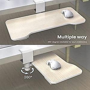 Keyboard Tray Under Desk,360 Rotating Keyboard&Mouse Tray with Drawer,Yikola Desk Extender Adjustable C-Clamp, Ergonomic Platform Tray Under Table,No Drilling Install 23.54'' x 9.8''in-Oak Pattern…