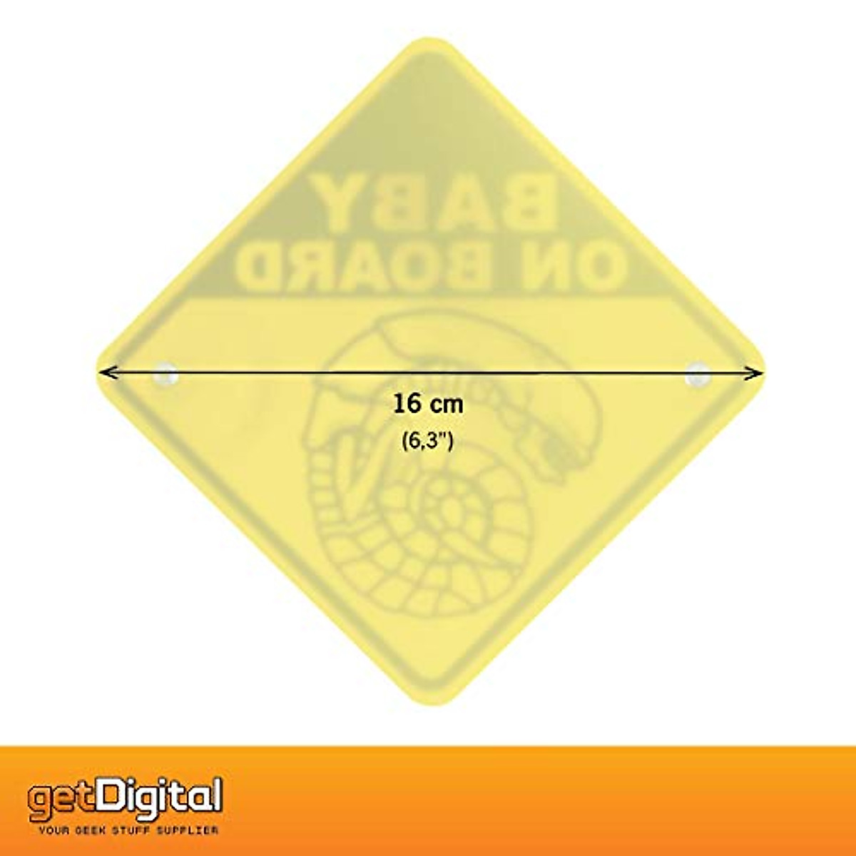 getDigital Chestburster Baby on Board Car Window Sign - Yellow Safety Sign with 2 Suction Cups inspired by the Sci-Fi Alien Movies - 6.3 x 6.3 inch