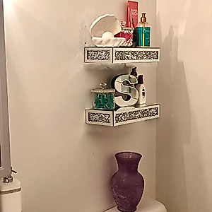 TACIDON Mirrored Floating Shelves Wall Mounted. Crystal Crushed Diamond Modern Wall Shelves Set of 2, Gorgeous Glass Mirror Shelf for Home Wall Decor, Bedroom, Living Room, Bathroom, Kitchen - Silver