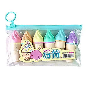 6pcs Cute Mini Highlighter Pen Ice Cream Shape Fluorescent Marker Pens Fluorescent Marker Pen