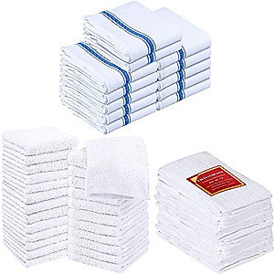 Utopia Towels Premium Bundle - 1 Cotton Washcloths White (12x12 inches), Pack of 24 with Flour Sack Dish Towels, 12 Pack - 28 x 28 Inches and Dish Towels 12 Pack - 15 x 25 Inches