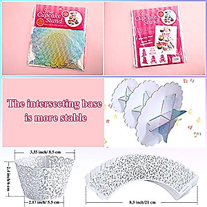 2 Pieces 3-Tier Round Cupcake Stand Rainbow Cardboard Cupcake Stands with 10 Pieces Cupcake Wrappers Dessert Tower Pastry Display Stand Set for Baby Shower Wedding Birthday Party