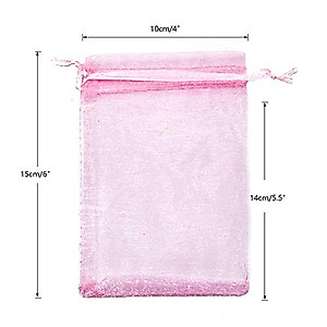 100Pcs Organza Bags,4x6" Wedding Favor Bags with Drawstring,Sheer Organza Pouches for Jewelry,Gift,Bathroom Soaps (10x15cm Pink)