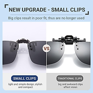 LUFF Polarized Clip on Sunglasses for Prescription/Myopia Eyeglasses Outdoor/Driving (Black-upgrade flip)