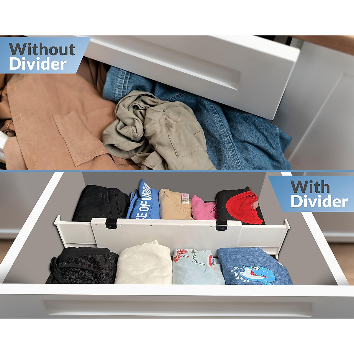 FAHBI Drawer Dividers 4 Pack, 4" High, 13" to 21" Expandable Drawer Organizer for Clothing, Kitchen Storage Drawers 2 Way Adjustable Divider for Closet, Firm Foam Ends