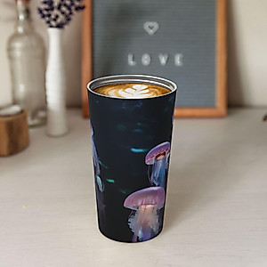 Insulated Coffee Mug Color Jellyfish 17oz Double Wall Vacuum Stainless Steel Tumbler With Leak-Proof Lid And Handle, Cute Travel Thermos Mug For Cold Hot Drinks