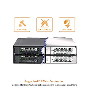 ICY DOCK 4 Bay 2.5 NVMe U.2/U.3 SSD PCIe 4.0 Rugged Mobile Rack Enclosure for 5.25" Bay (4 x Mini-SAS HD) | ToughArmor MB699VP-B