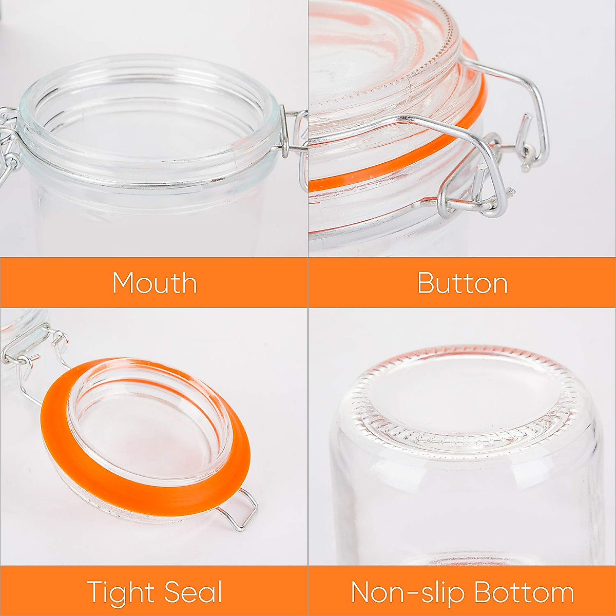 Glass Jars With Airtight Lids,Encheng Mason Jars 8 oz,Glass Jars With Leak Proof Rubber Gasket 250ml,Storage Jars With Hinged Lid for Home and Kitchen,Glass Containers With Lids 12 Pack