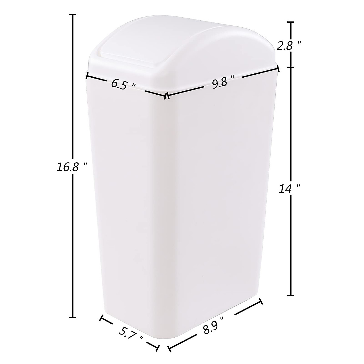 Morcte 3.5 Gallon Plastic Small Garbage Bin with Swing-top Lid, Swing Lid Trash Can, White