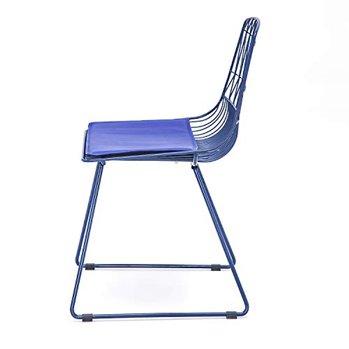 AC Pacific Metal Dining Chairs with Faux Leather Seat Pad, Modern Stackable Indoor Outdoor Stool for Kitchen, Patio, Bistro and Bar, Set of 2, Matte Dark Blue