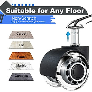 Office Chair Wheels Replacement Set of 5 Stem 11mm, Dual 2 Inch Rubber Chair Caster Wheels for All Hardwood & Carpet Floors Heavy Duty Rollerblade Chair Casters for Computer & Desk & Gaming Chairs