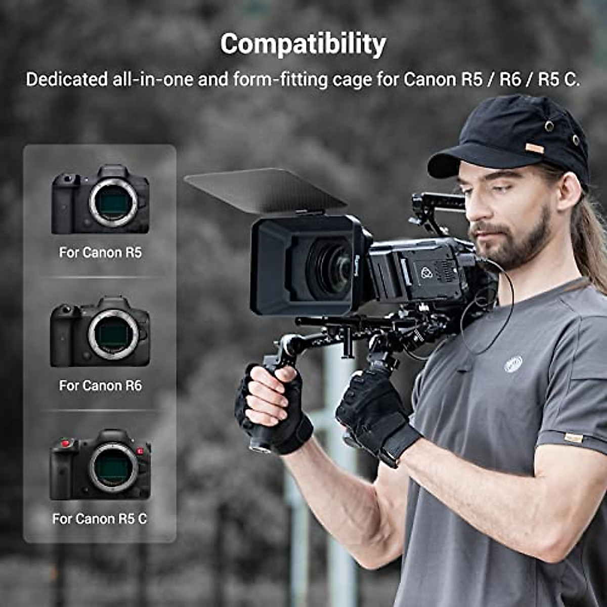 SmallRig R5 / R5 C / R6 Cage for Canon R5 R6 R5 C, Aluminum Alloy DSLR Rig Stabilizer with Cold Shoe, 1/4"-20 and 3/8"-16 Threaded Holes for Filmmaking, Video Shooting 2982B