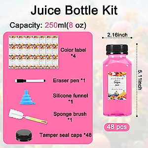 Prerrysurpasse 48pcs 8oz Empty Plastic Juice Bottles- Clear Homemade Juicing Drinks Containers with Black Tamper Proof Lids for Juicing, Smoothie,Drinking,Reusable Beverages Bottles