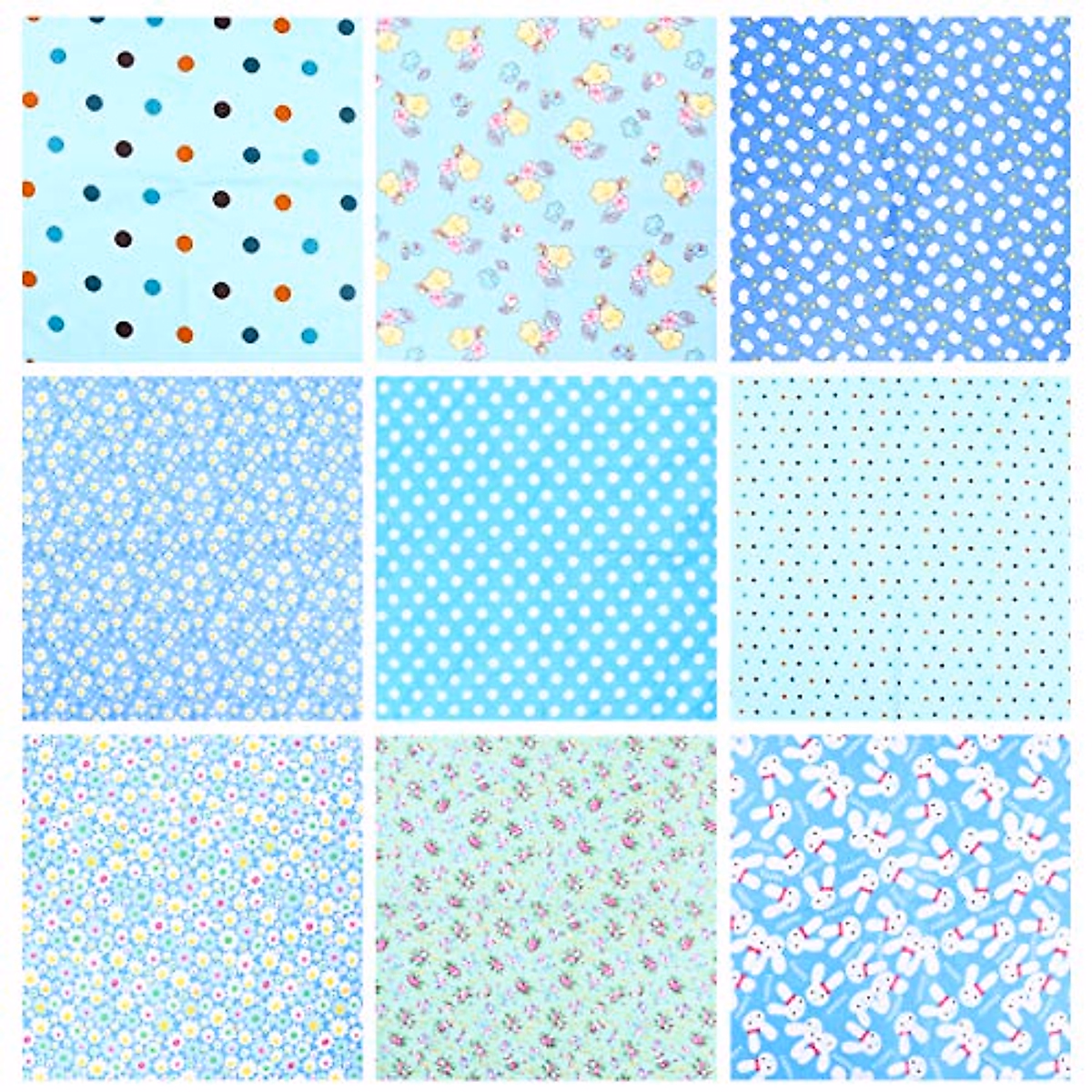 EXCEART 9pcs Cotton Fabric Quilting Patchwork Fabric Square Sewing Craft Fabric Printed Fabric Bundle with Scissors for Sewing Quilting Handmade DIY Crafts (Mixed Color 25x25cm)