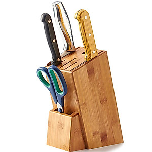 STOBAZA Bamboo Knife Block for Kitchen Storage, Universal Knife Holder for Counter Top, Knife Storage Block Without Knives, Kitchen Knife Stand Countertop Butcher Block Household Knife Rack Storage