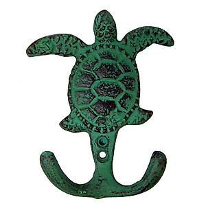 Wowser Green Turtle Cast Iron Wall Mount Coat Hooks, 4 Inch, Set of 3