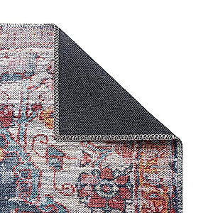 Rugs.com Maahru Collection Washable Rug – 3 Ft Square Navy Blue Low-Pile Rug Perfect for Living Rooms, Kitchens, Entryways, 3 ft 3 Square