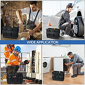 TICONN 16in Tool Bag with Waterproof Molded Bottom, Multi-Pockets Wide Mouth Tool Tote with Safety Reflective Straps, Adjustable Shoulder Strap