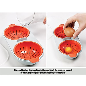 ARTIOMO Double Egg Poacher for Microwave,2 Cavity Edible Silicone Drain Egg Boiler Set, Non Stick Egg Cooker Poached Egg Steamer, Home Kit blue，green，orange