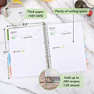 Recipe Book to Write in Your Own Recipes, 8.5" x 11" Personal Blank Recipe Notebook, Removable Hardcover Recipe Journal Book Binder with 8 Dividers and 24 Tabs, Hold up to 240 Recipes