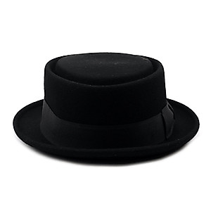 NYFASHION101 Mens Crushable Wool Felt Porkpie Hat w/Feather HE09 Bk-S/M Black