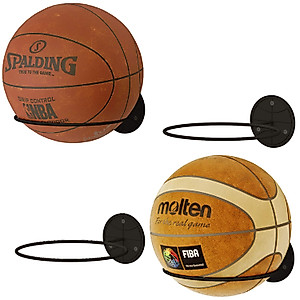 Wallniture SPORTA Wall Mount Ball Holder Organization and Storage Rack for Basketball, Volleyball, Soccer Balls, Metal Black Set of 4