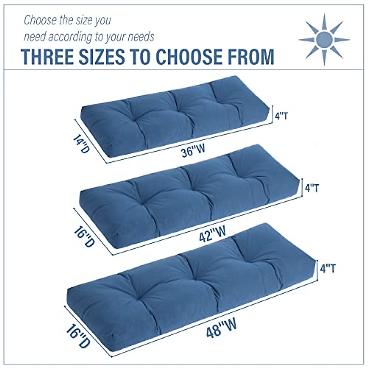 Tiita Outdoor Bench Cushion, 48×16 Inch Waterproof Patio Furniture Cushions Durable Patio Bench Seat Pads, Resistant Long Chair Cushion for Garden, Sofa, Swing (Blue)