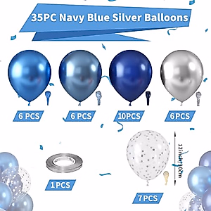 Blue Silver Balloons, Pearl Navy Blue Balloons Metallic light Blue and Silver Balloons Silver Star Confetti Balloons for Boys Girls Birthday Graduations Baby Shower Wedding Engagement Decorations
