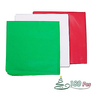 Lulu Home 180 Sheets Christmas Tissue Paper, Assorted Colors(White, Green, Red) Premium Quality Tissue Gift Wrapping Paper Crafts