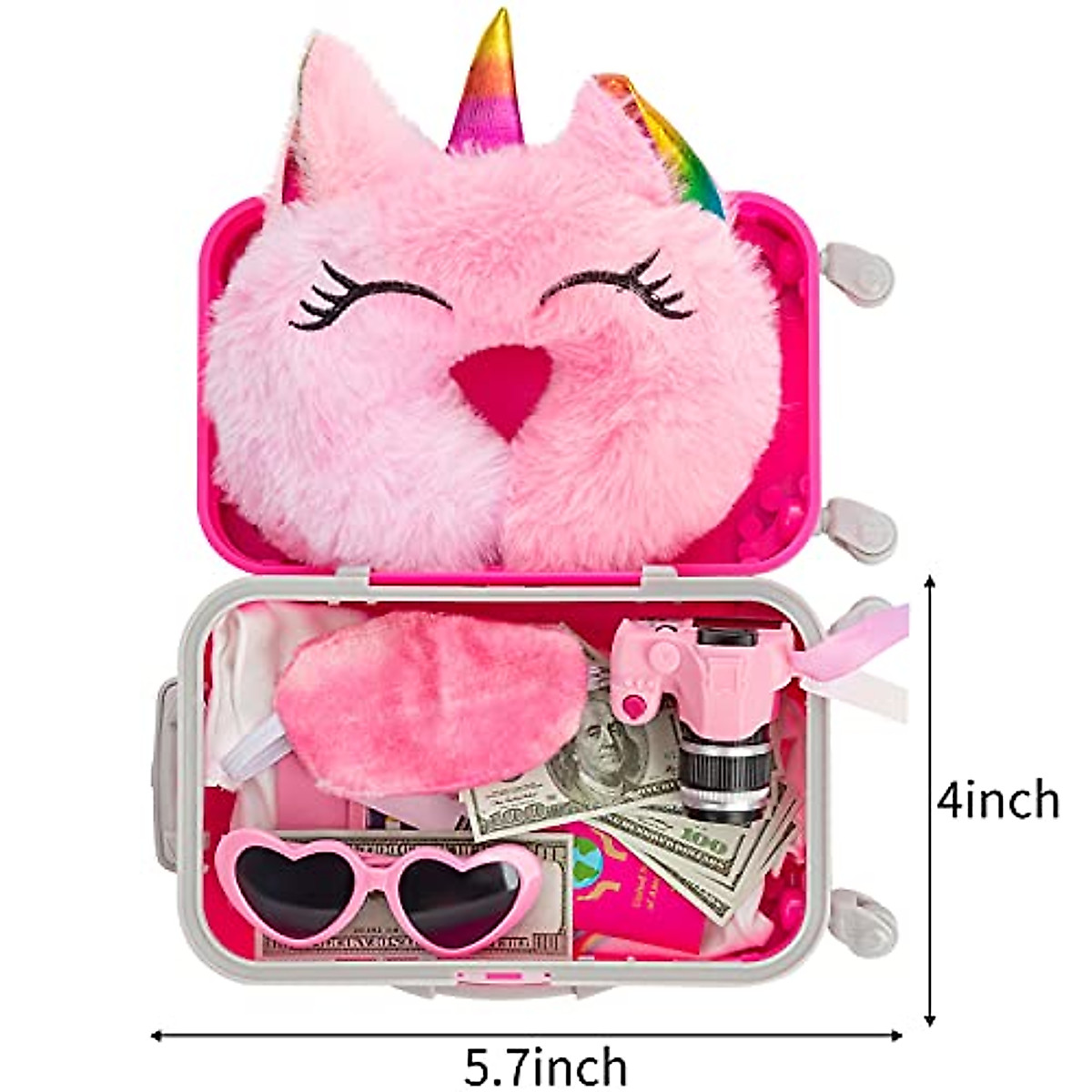 BDDOLL 18 Inch Girl Doll Clothes Accessories Travel Play Set Including Suitcase Luggage, Unicorn Dress, Sunglasses, Camera, Computer, Phone, Ipad,Travel Pillow fit 18 Inch Doll