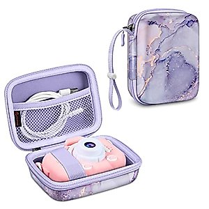 Fintie Kids Camera Case Compatible with Seckton/GKTZ/WOWGO/OMZER/Suncity/Agoigo/Ourlife/Rindol/Unicorn Toys Digital Camera & Video Camera, Hard Carrying Bag with Inner Pocket, Lilac Marble