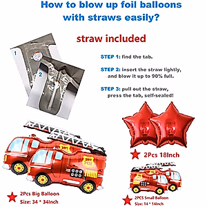 Fire Truck Theme Birthday Party Supplies Fireman Happy Birthday Banner Firefighter Cake Topper Balloon Sticker Decorations For Boys Birthday Party