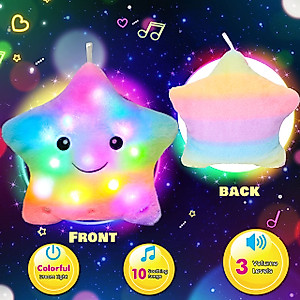 Cuteoy 13" Musical Rainbow Star Plush Pillow Glowing Twinkle Night Light Stuffed Animal LED Toys Adjustable Volume Birthday for Girls Boys