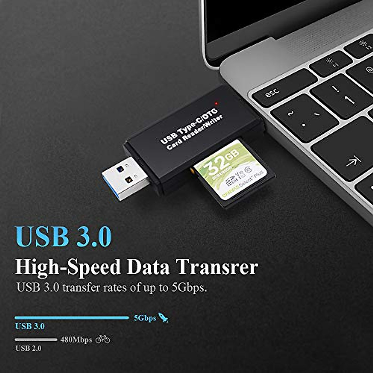 2 in 1 High-Speed Portable Memory Card Reader SD 3.0 Transport Protocol, SD Card Reader USB 3.0 to SDXC, SDHC, SD, MMC, RS-MMC, Micro SDXC, Micro SD, Micro SDHC Card and UHS-I