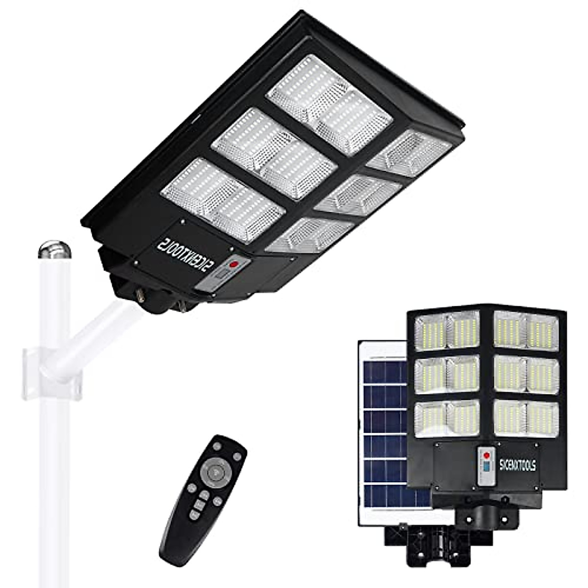 SICENXTOOLS 600W Solar Street Light Outdoor,Solar Light Outdoor Waterproof Commercial 6500K Dusk to Dawn Solar Outdoor Lights with Motion Sensor Solar Powered Security for Ball Court,Road,Yard