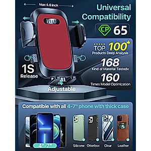 HTU Car Phone Holder Mount [Patent & Safety Certs] [Military Steel Clip & Super Suction Cup] Universal 3 in 1 Cell Phone Holder for Car Dashboard Windshield Vent Car Mount for iPhone Samsung Google