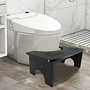 Bamboo Toilet Potty Stool for Adults, 7" Squatting Toilet Poop Stool, Bathroom Toilet Stool with Non-Slip Mat, Halloween Original Simple Design Toilet Step Stool Healthy Gifts for Kids Seniors. Black