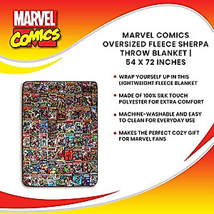 Marvel Comics Oversized Fleece Throw Blanket with Spider-Man, Captain America, Black Panther, More | Superhero Geeky Home Decor | Soft and Cozy Sherpa Blanket | 54 x 72 Inches