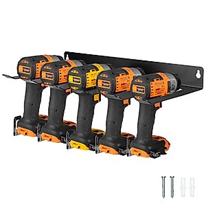 Iron Forge Tools Power Tool Organizer for Shop & Garage - Heavy Duty Drill Power Station, Wall Mounted Rack With 5 Drill Storage Slots - Fully Assembled - Solid Steel Workshop Organization and Storage
