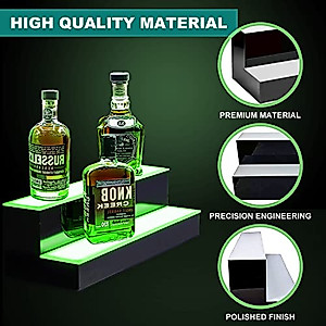 QUDEISB 16 Inch LED Lighted Liquor Bottle Display Shelf 2 Step Liquor Bottle Display with Remote Control 2 Tier Liquor Light Display for Commercial Home Bar Lighting