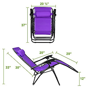 Geniqua Purple Zero Gravity Folding Recliner Yard Beach Lounger Patio Lounge Chaise 2PC Reclining Seat Outdoor Furniture